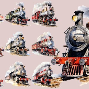 Watercolor Steam Train Clipart PNG Bundle , Vintage Train Transport ...