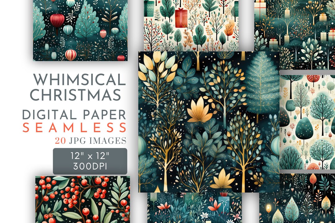 Whimsical Christmas Foliage Backgrounds Digital, Christmas Square ...