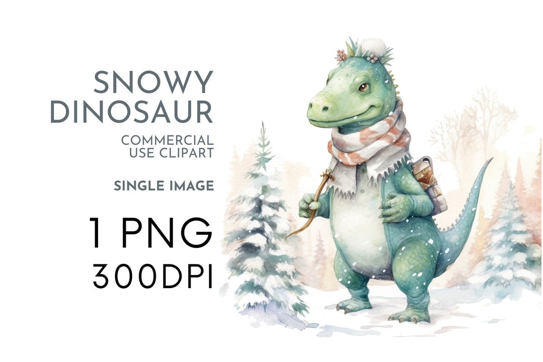Winter Dinosaur Watercolor Clipart: Snowy Christmas Animal (PNG) - Etsy