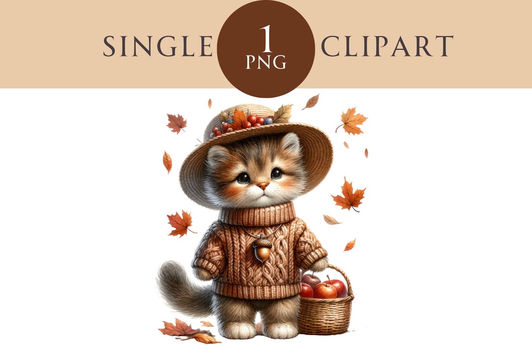 Autumn Cute Cat Watercolor Clipart PNG, Fall Animals Clipart, Nursery ...
