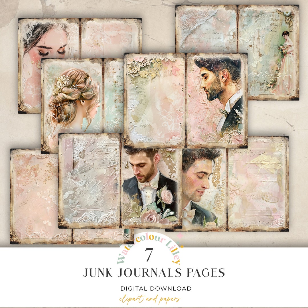 Wedding 7 Digital Journal Pages Bride Groom Shabby Chic Junk Journal ...