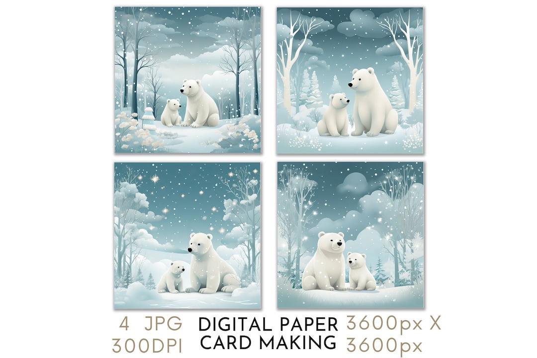 Festive Polar Bears Christmas Card Digital Paper 4 JPG Festive Xmas ...