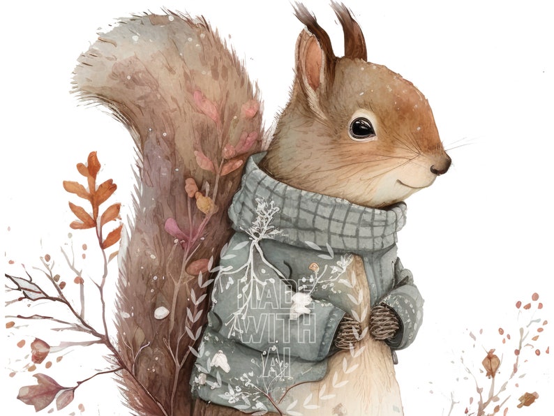 Squirrel Watercolor Clipart PNG, Autumn Winter, Forest Animals Nursery ...
