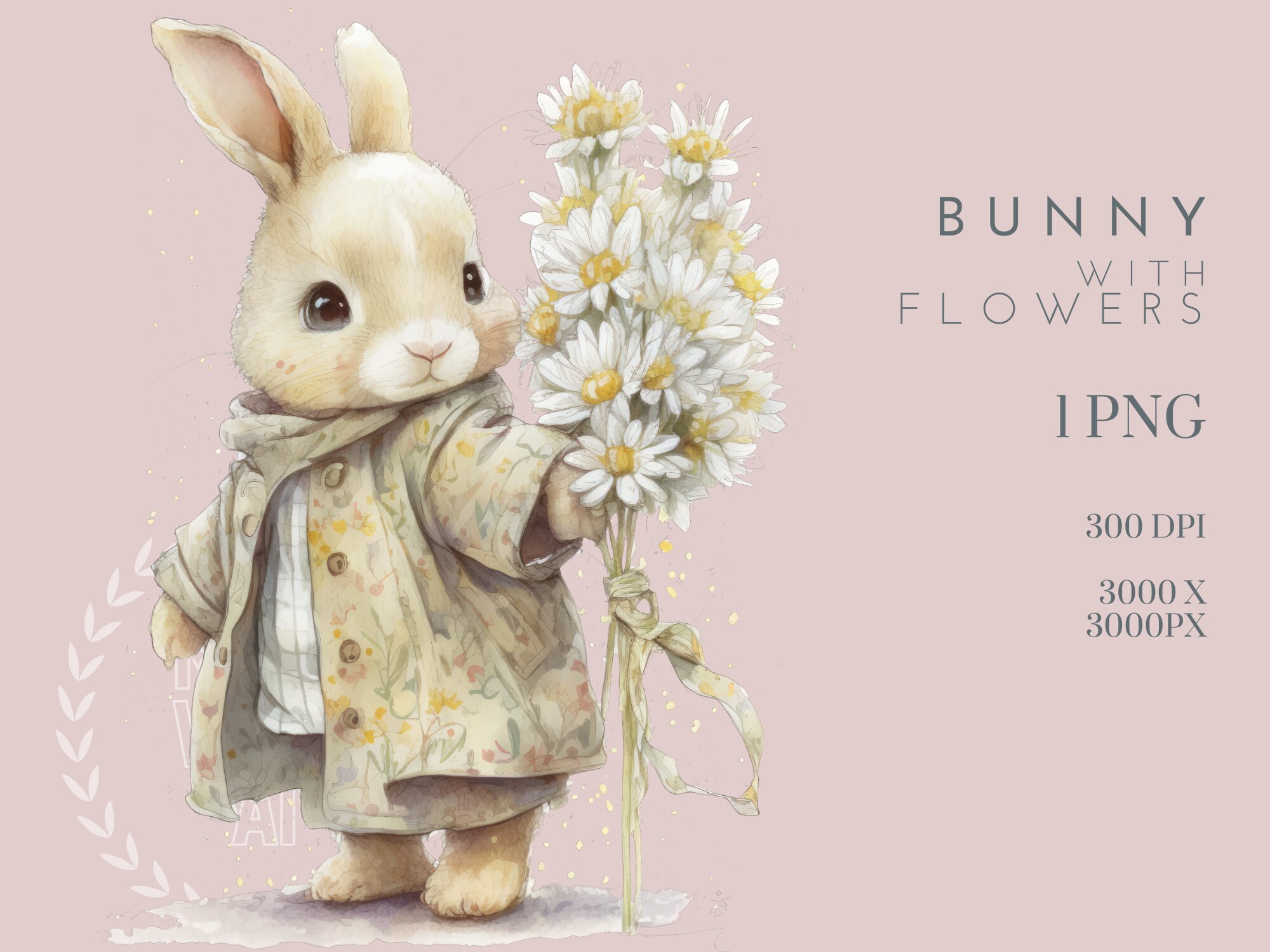 Easter Bunny With Flowers Clipart Nursery Spring Clipart - Etsy