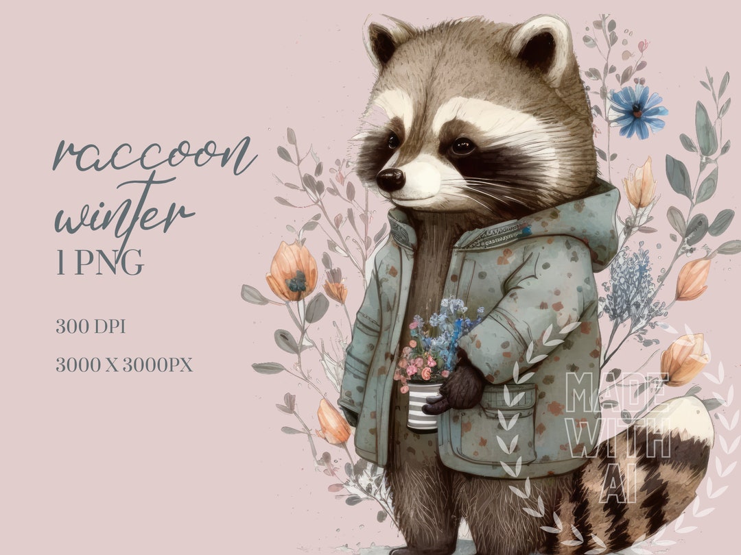 Winter Raccoon Watercolor Clipart PNG, Forest Animals Clipart, Nursery ...