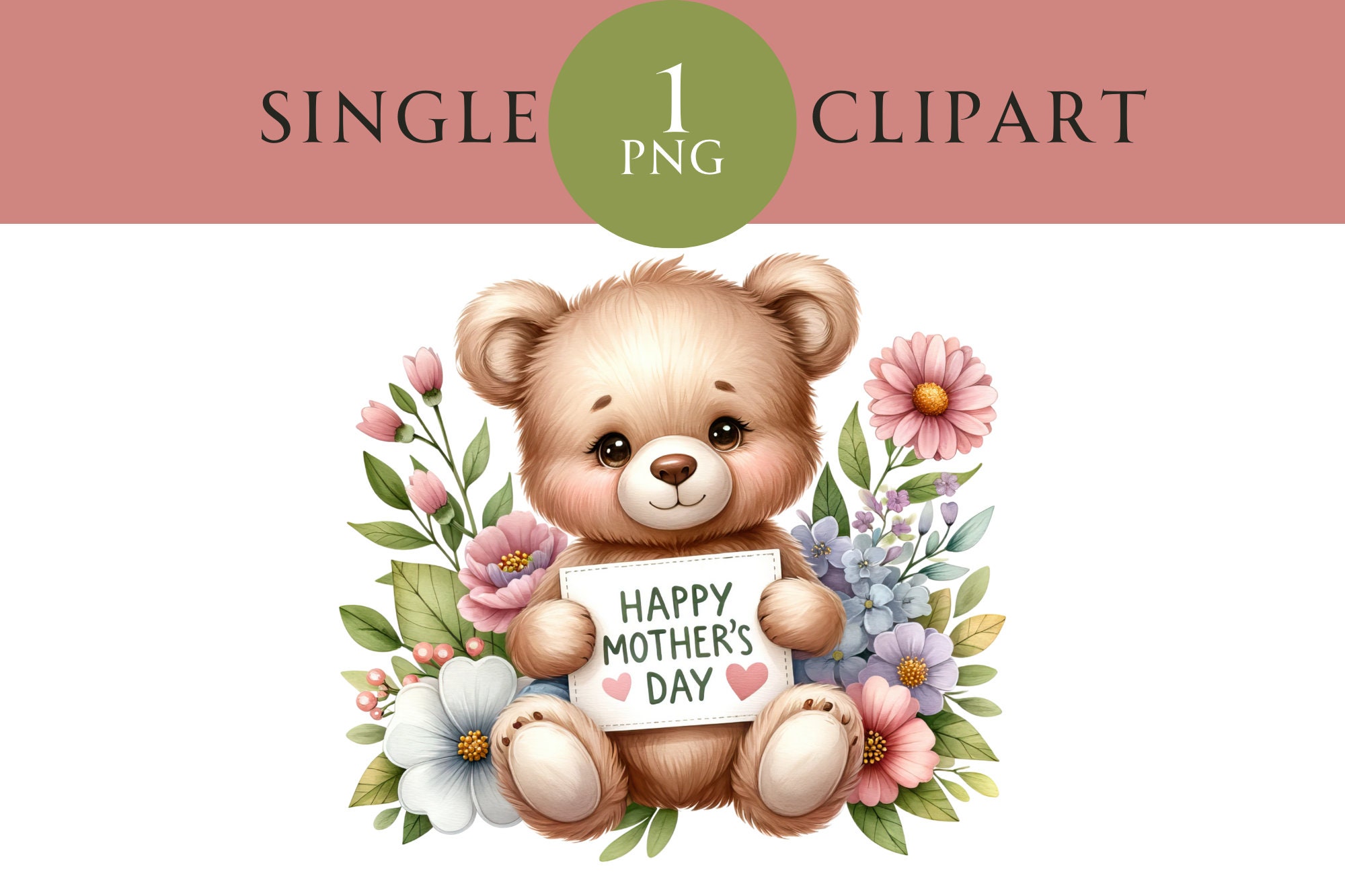 Mothers Day Teddy Bear Clipart Cute Happy Mothers Day Sign Animal Wall Art PNG Graphics Spring Clipart Nursery Decor Commercial Use PNG Etsy UK