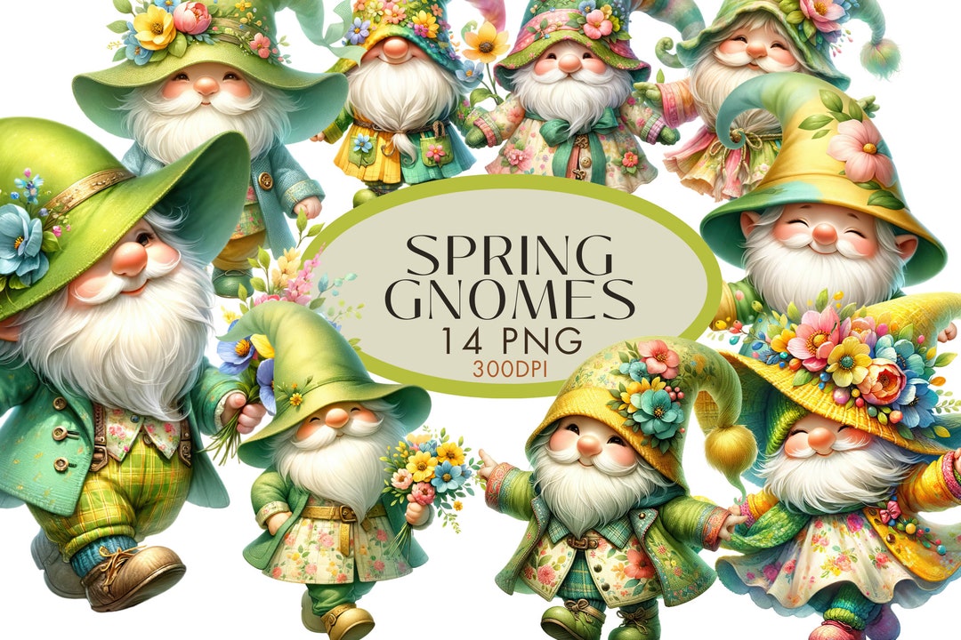 Spring Gnome Watercolour Clipart PNG Bundle, Spring Gonk Clipart for ...