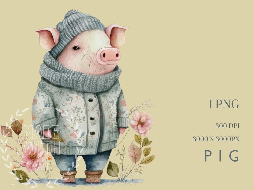 Pig in a Coat Watercolor Clipart PNG, Forest Animals Clipart, Nursery ...