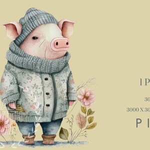 Pig in a Coat Watercolor Clipart PNG, Forest Animals Clipart, Nursery ...