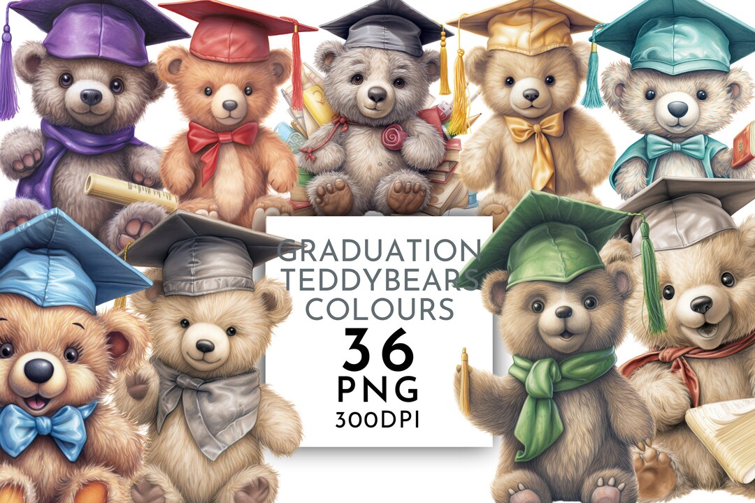 Graduation Teddy Bears Watercolor Clipart PNG Bundle , Coloured ...