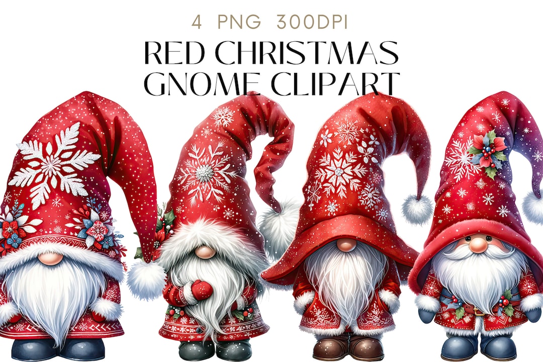 Christmas Gnome Clipart Illustration Watercolor PNG Set 4 Xmas Festive ...