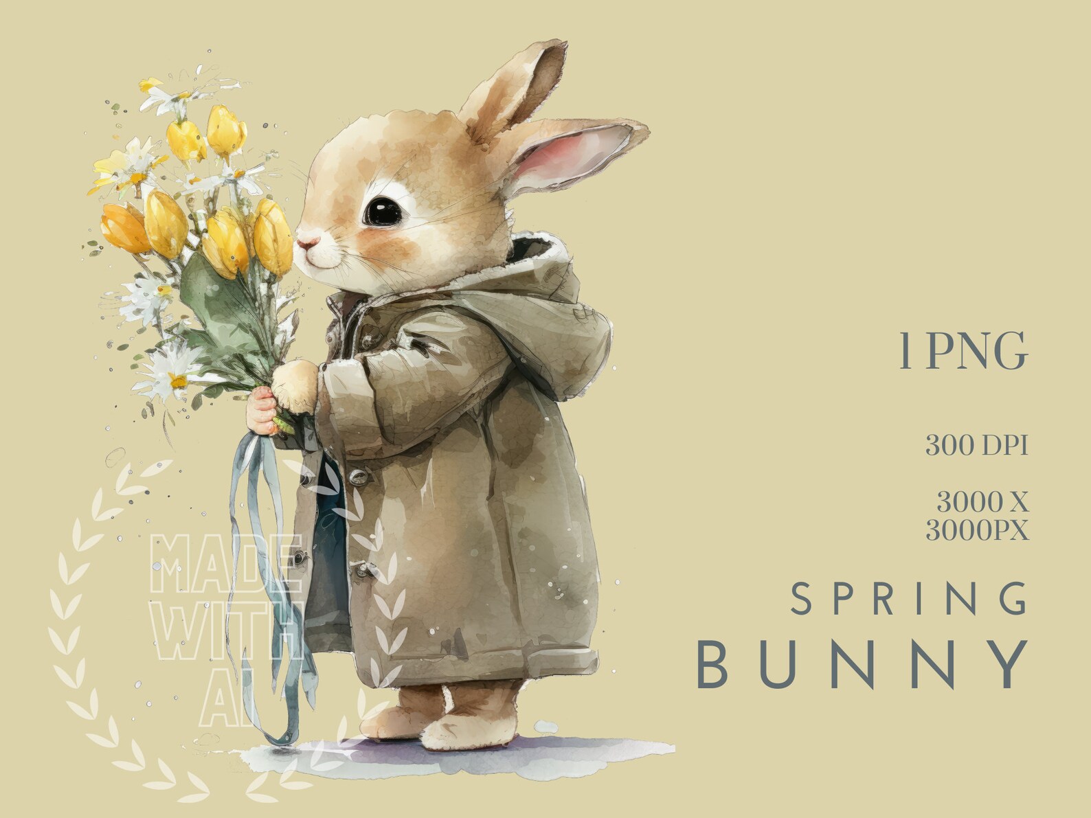 Bunny With Flowers Clipart Nursery Spring Clipart - Etsy