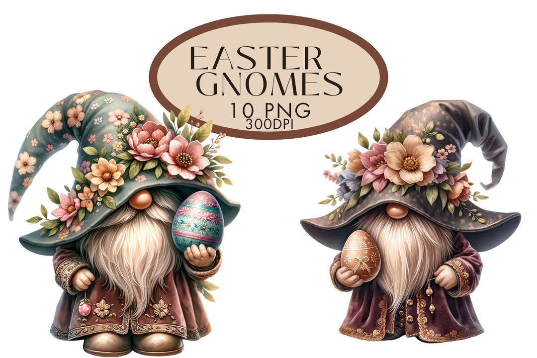 Easter Gnomes Watercolor Clipart PNG, Spring Flowers Easter Eggs Gonks ...