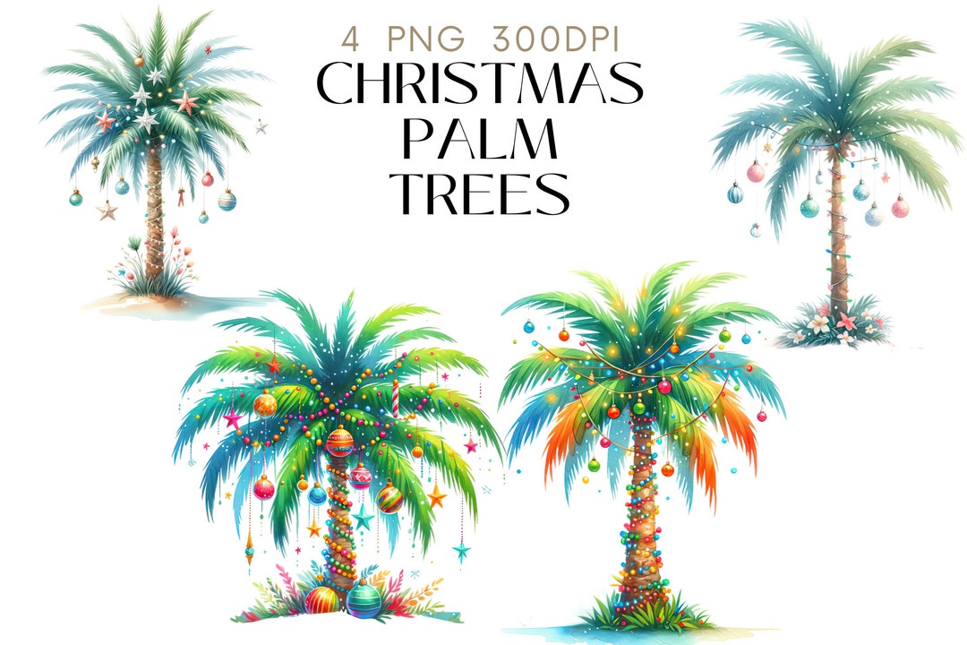 Christmas Palm Tree Clipart PNG Set 4 Christmas Xmas Watercolor ...