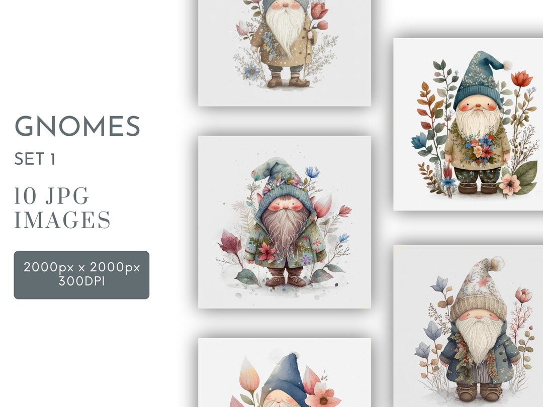 Gnomes Watercolor Clipart JPG, Digital Planner, Junk Journaling, Gonk ...