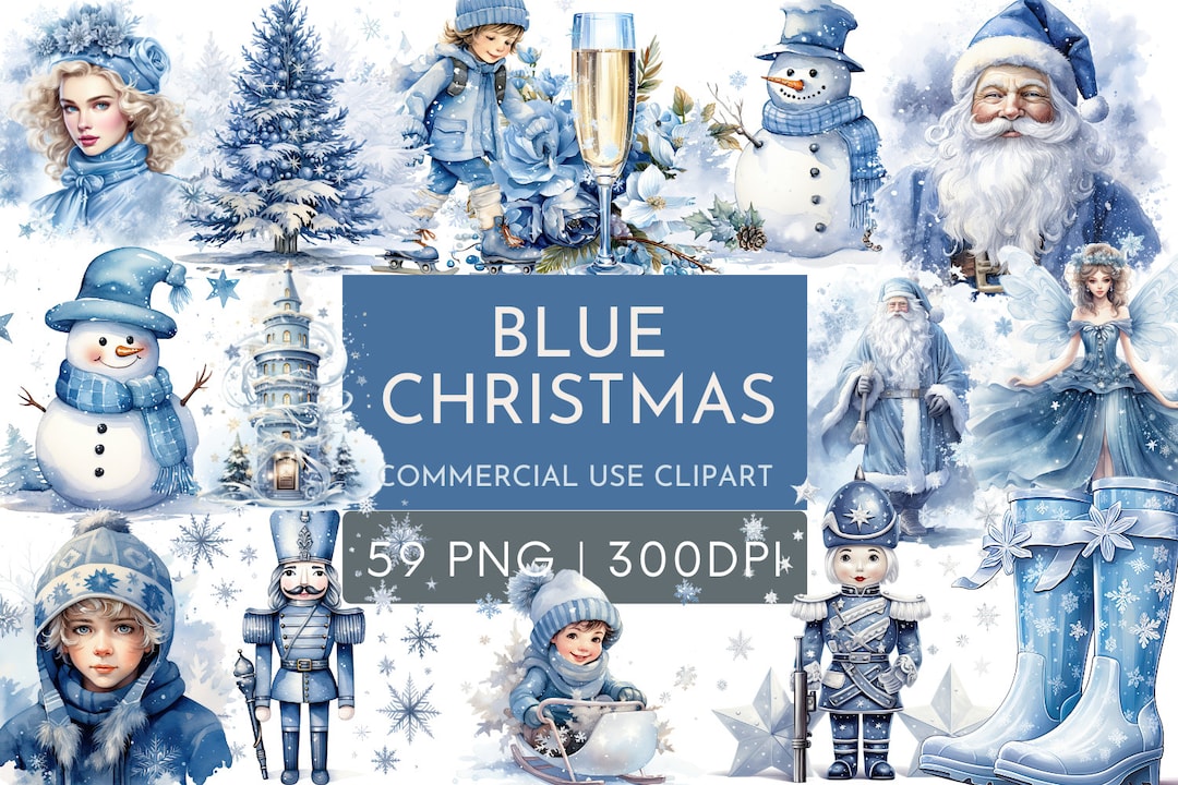 Pale Blue Christmas Watercolor Clipart PNG Bundle , Big Bundle ...