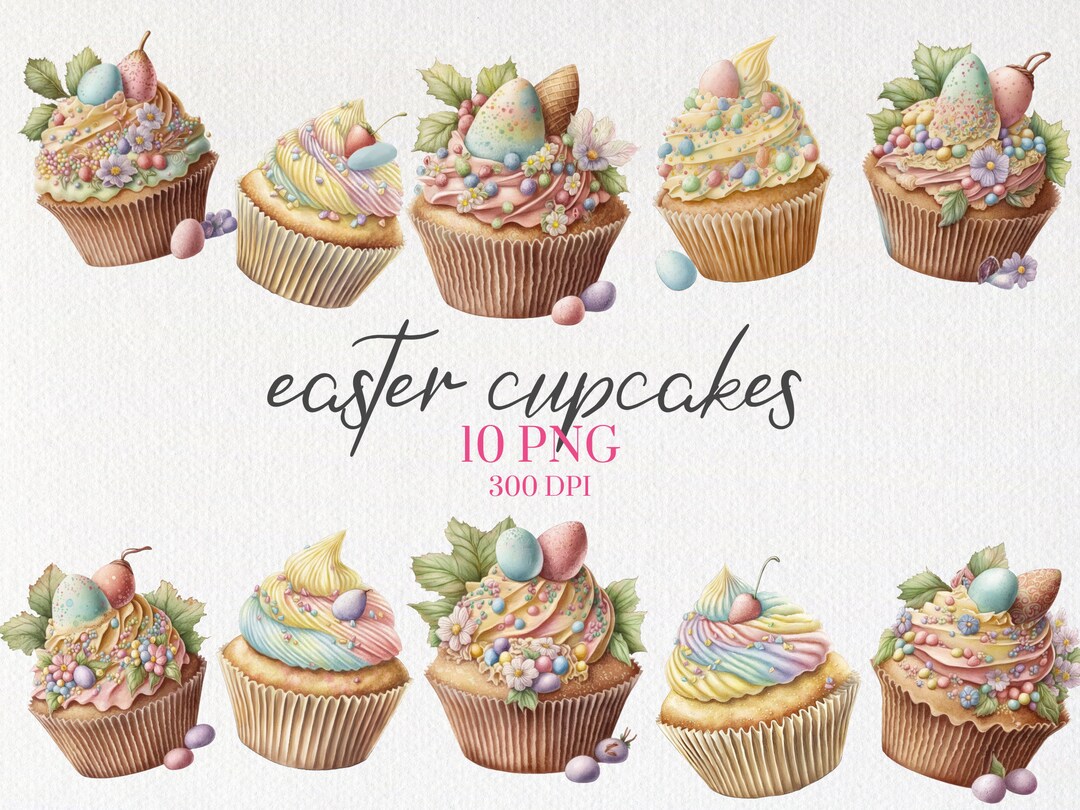 Watercolor Easter Frosting Cupcakes PNG, Spring Bakery Cooking Clipart ...
