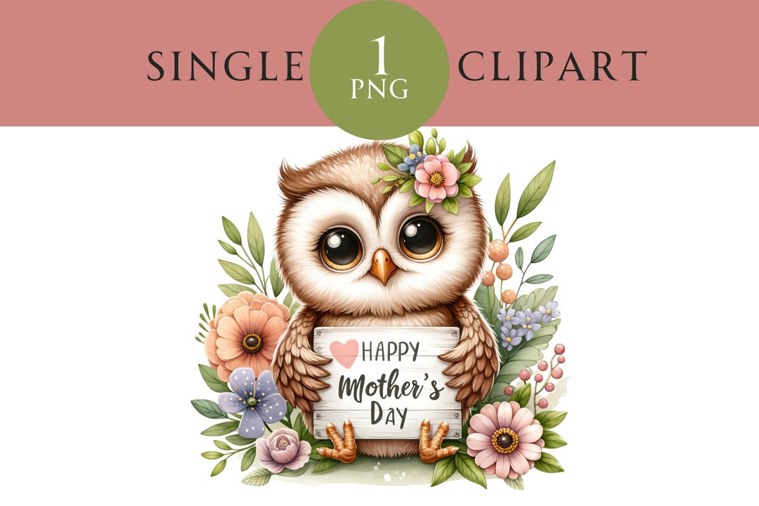 Mother’s Day Owl Clipart Adorable Floral Illustration Digital Download ...