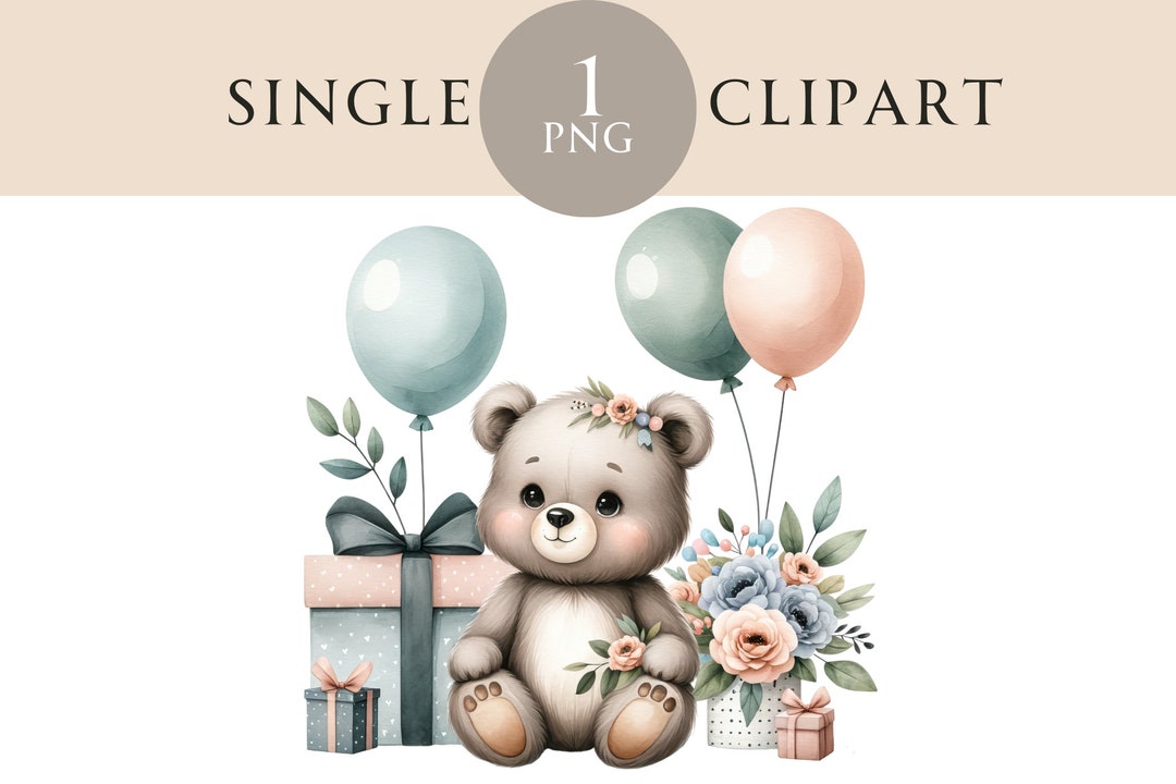 Birthday Teddy Bear Clipart Baby Shower Party Animal Wall Art Graphics ...