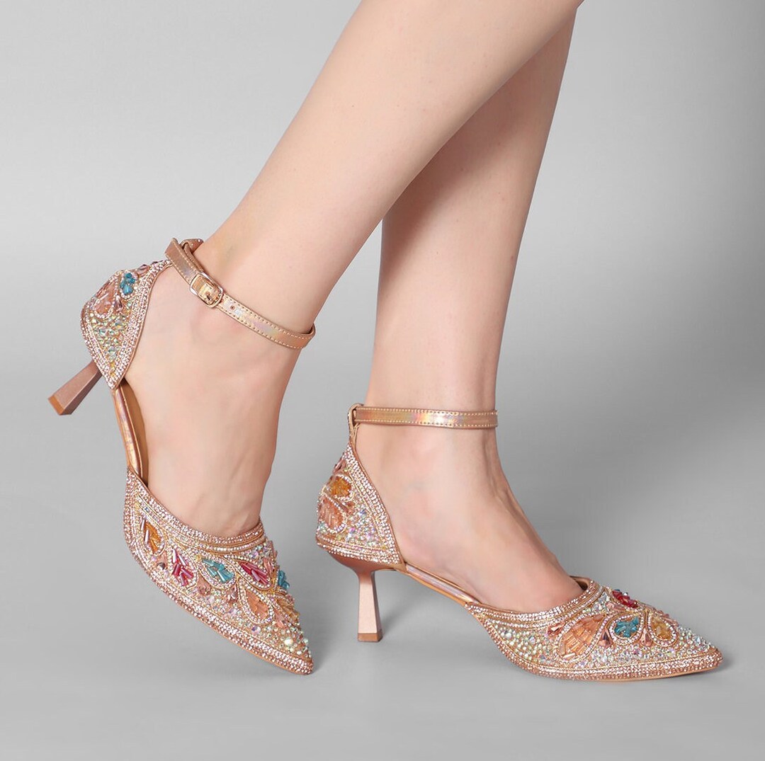 Wedding Shoes Short Heels Tulle Lace Embroidered Personalized Elegant ...