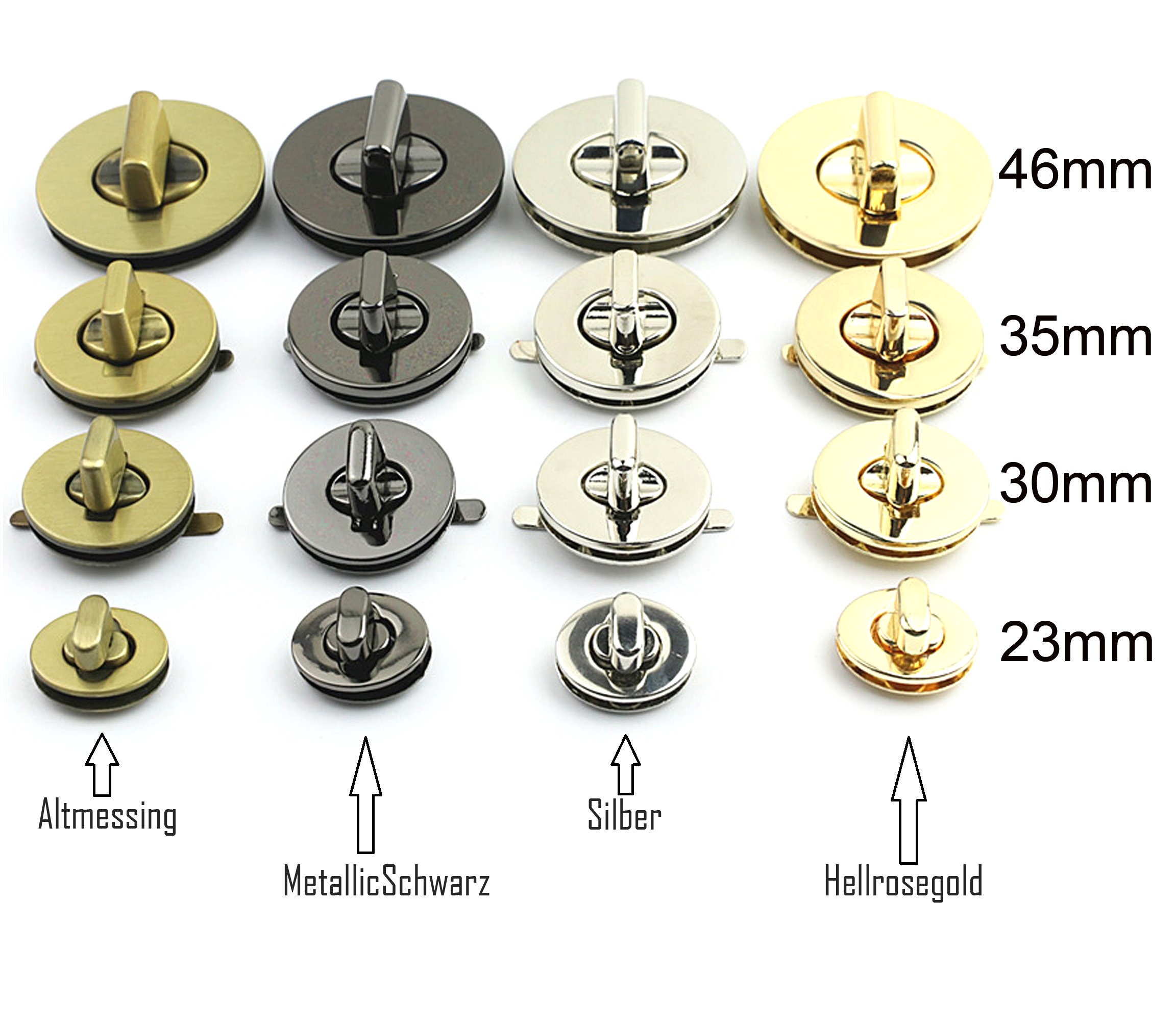 Round Metal Bag Clasp – Classic Twist Lock in Several Sizes for Bags ...