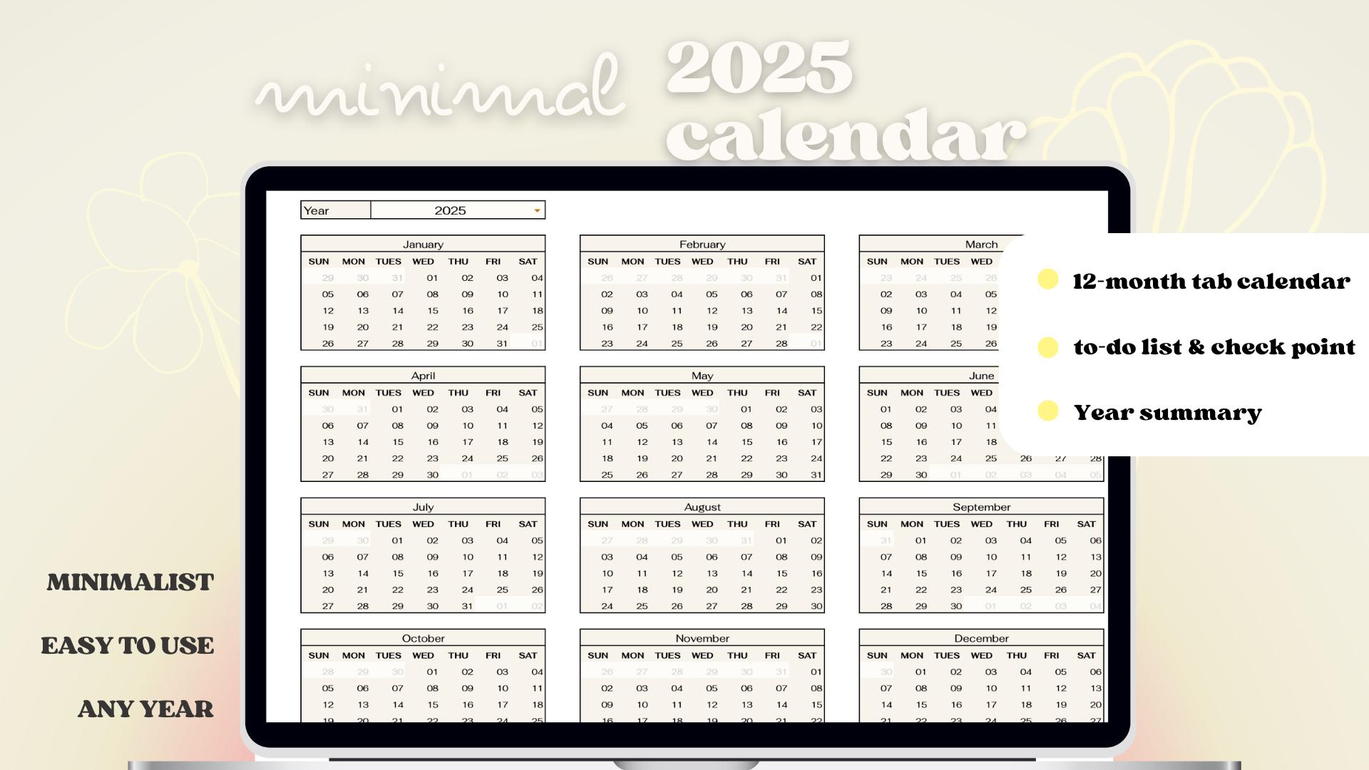 2025 Calendar Spreadsheet Google Sheets Yearly Calendar Monthly Tracker ...