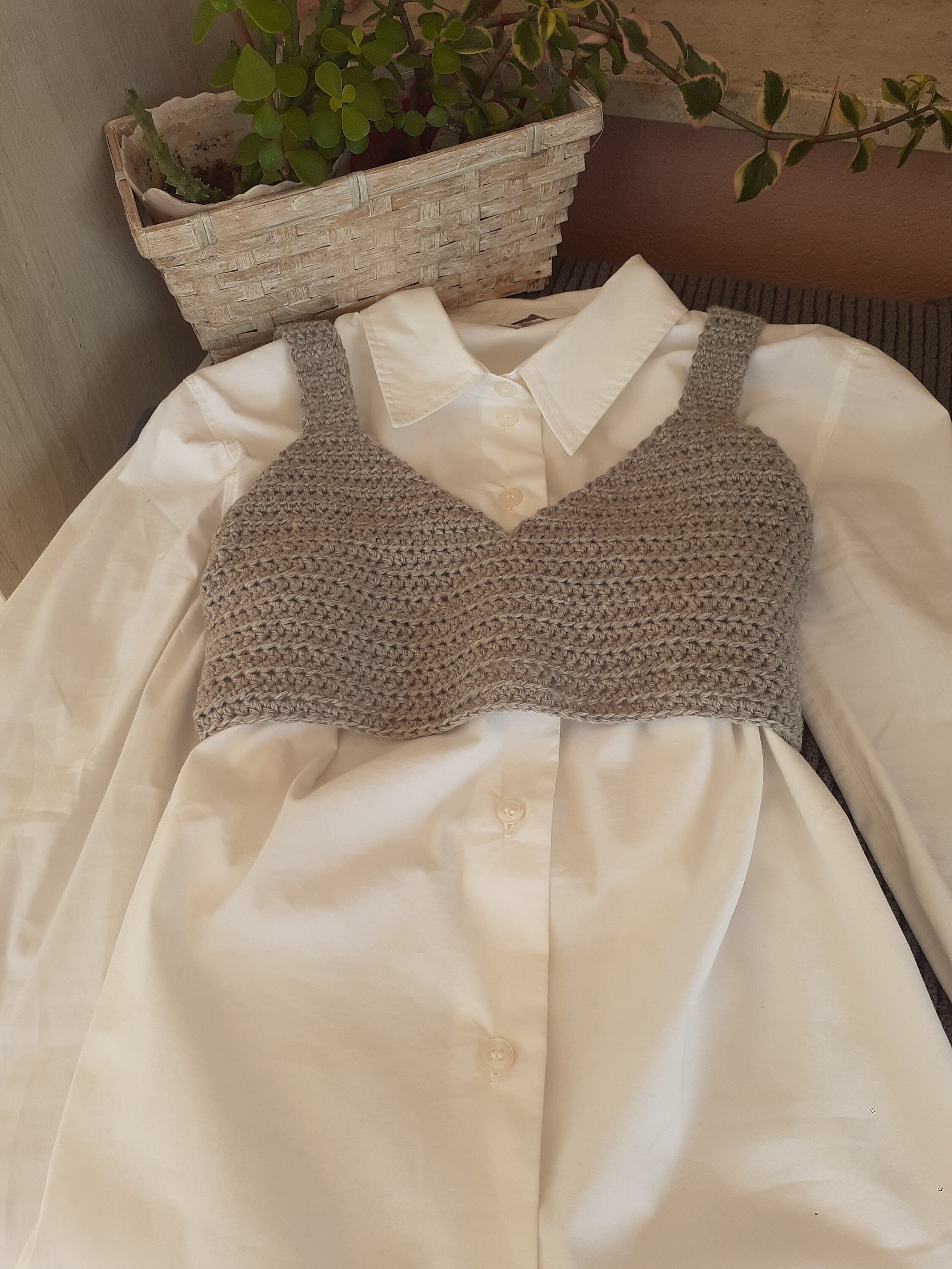 Handmade Crochet Top, Gray Crochet Wool Top, Short Tank Top, Short Top ...