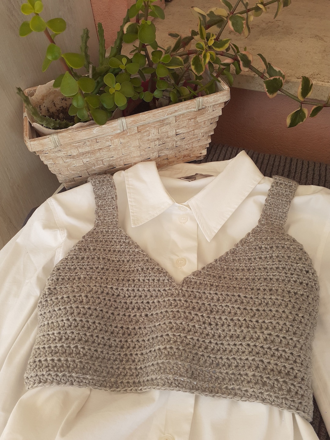 Handmade Crochet Top, Grey Crochet Wool Top, Cropped Tank Top, Cropped ...