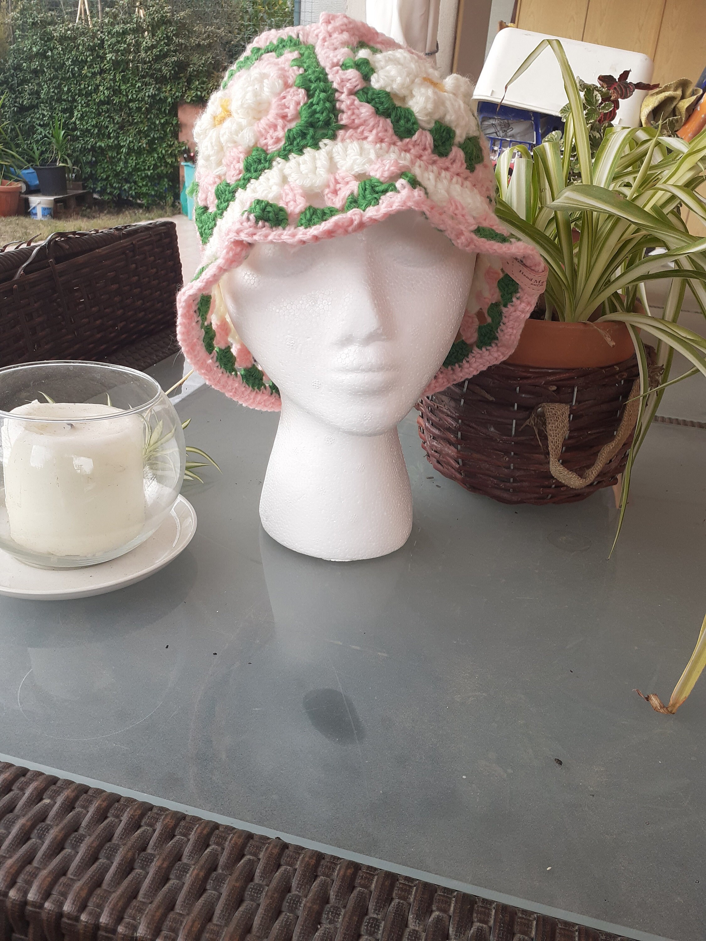 Crochet Hat, Handmade Crochet pescara Model With Granny Tiles, Hat, Crochet Bucket, Wool Blend ...