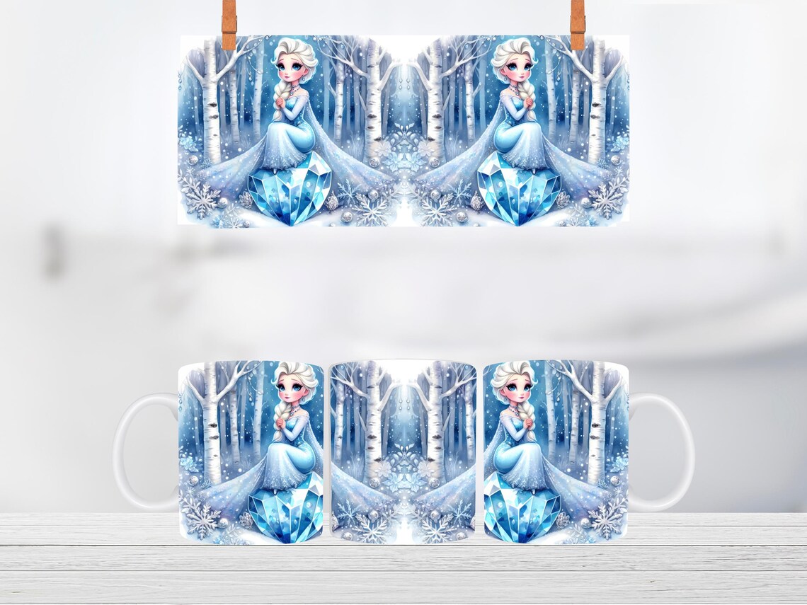3D Elsa Frozen Crystal Mug Wrap, 3D Frozen Love Mug Wrap Sublimation ...