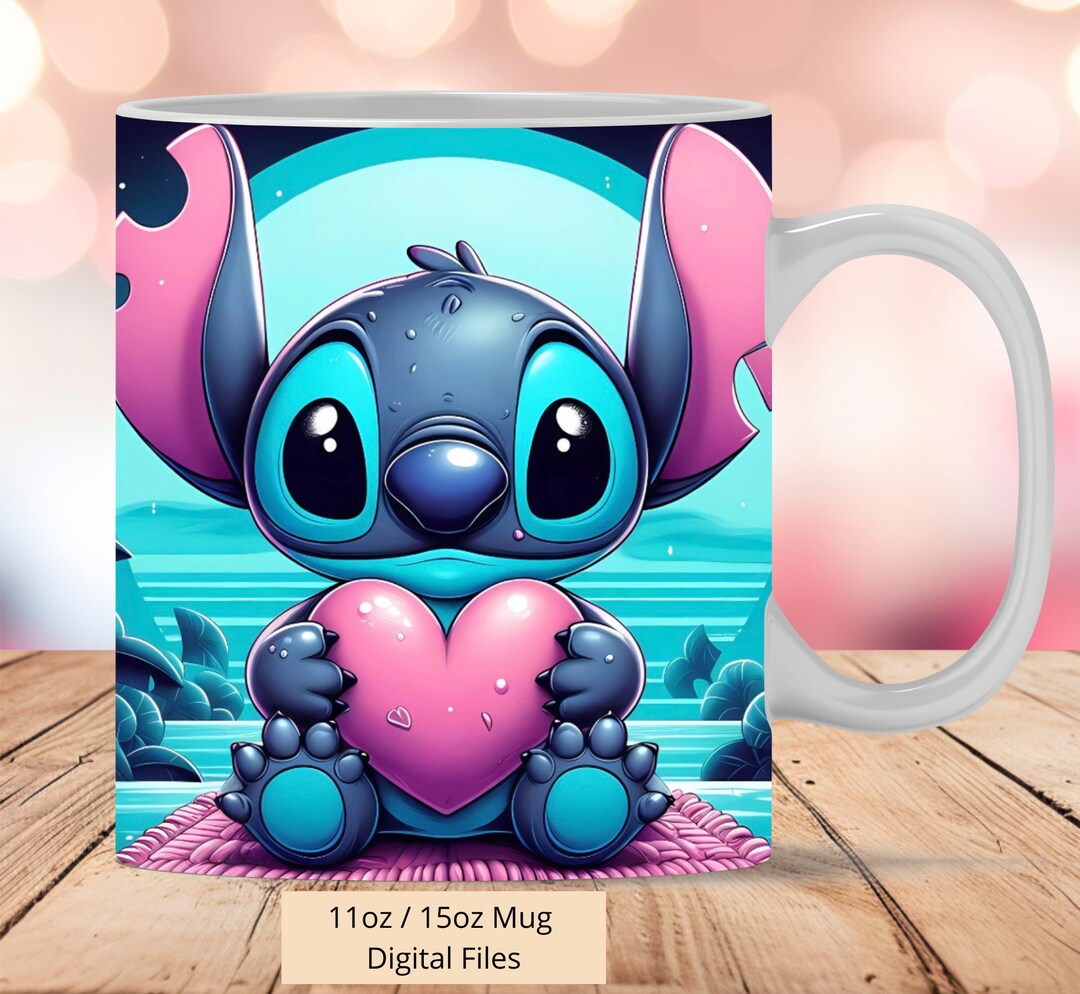 3D Cute Stitch Heart Mug Wrap, 3D Stitch Mug Wrap Sublimation Design ...