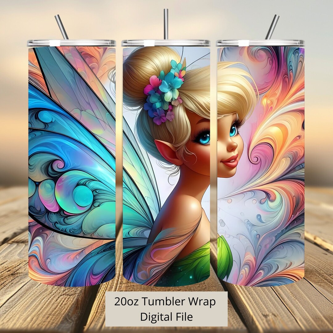 3D Cute Tinkerbell Colorful Tumbler Wrap, Princess Tumbler Wrap ...