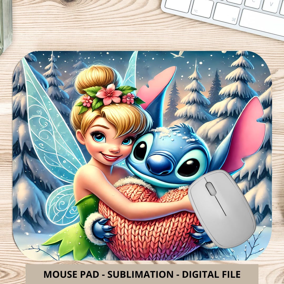 1 PNG Mouse Pad Stitch and Tinkerbell Sublimation, Cute Mousepad PNG ...