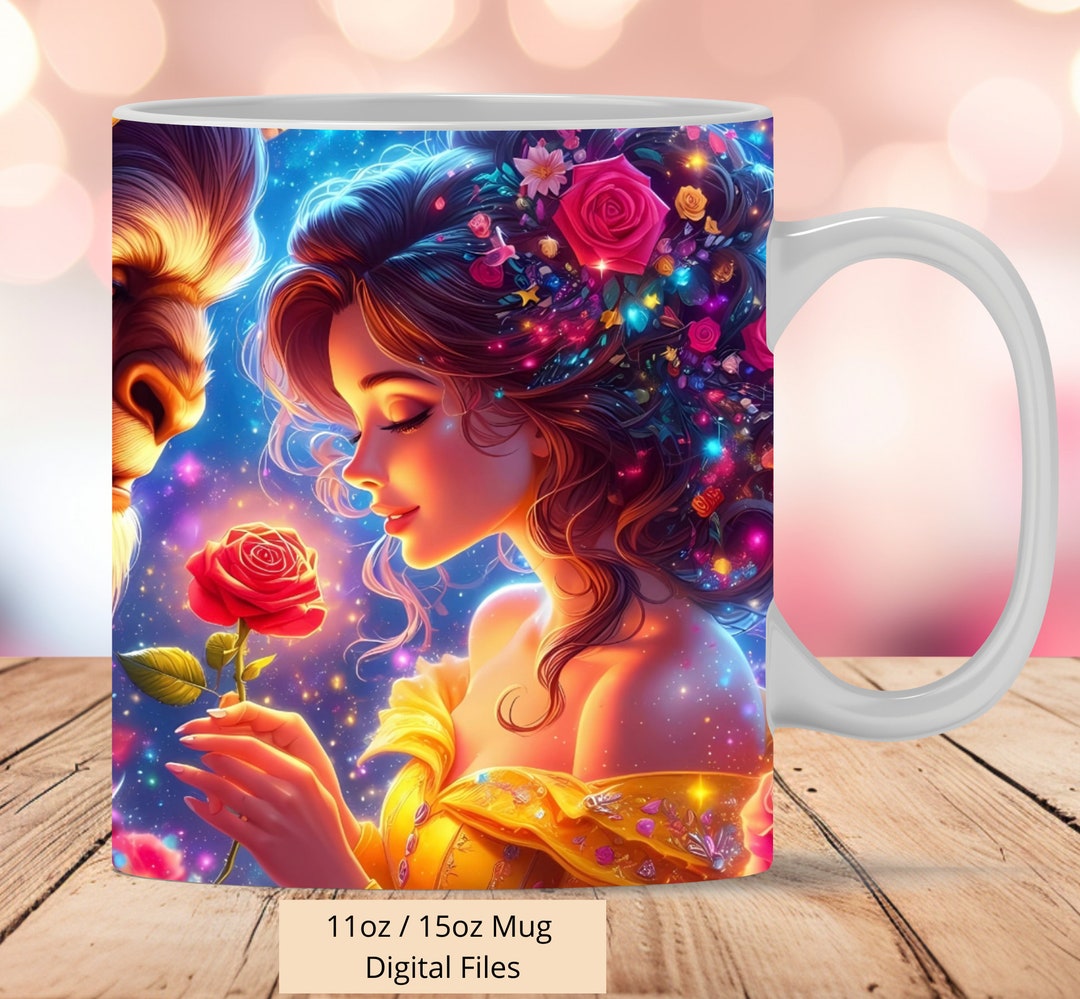3D Belle and Beast Mug Wrap, 3D Mug Wrap Sublimation Design PNG, Mug ...