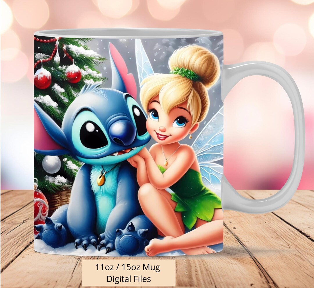 3D Tinkerbell and Stitch Christmas Mug Wrap, 3D Mug Wrap Sublimation ...
