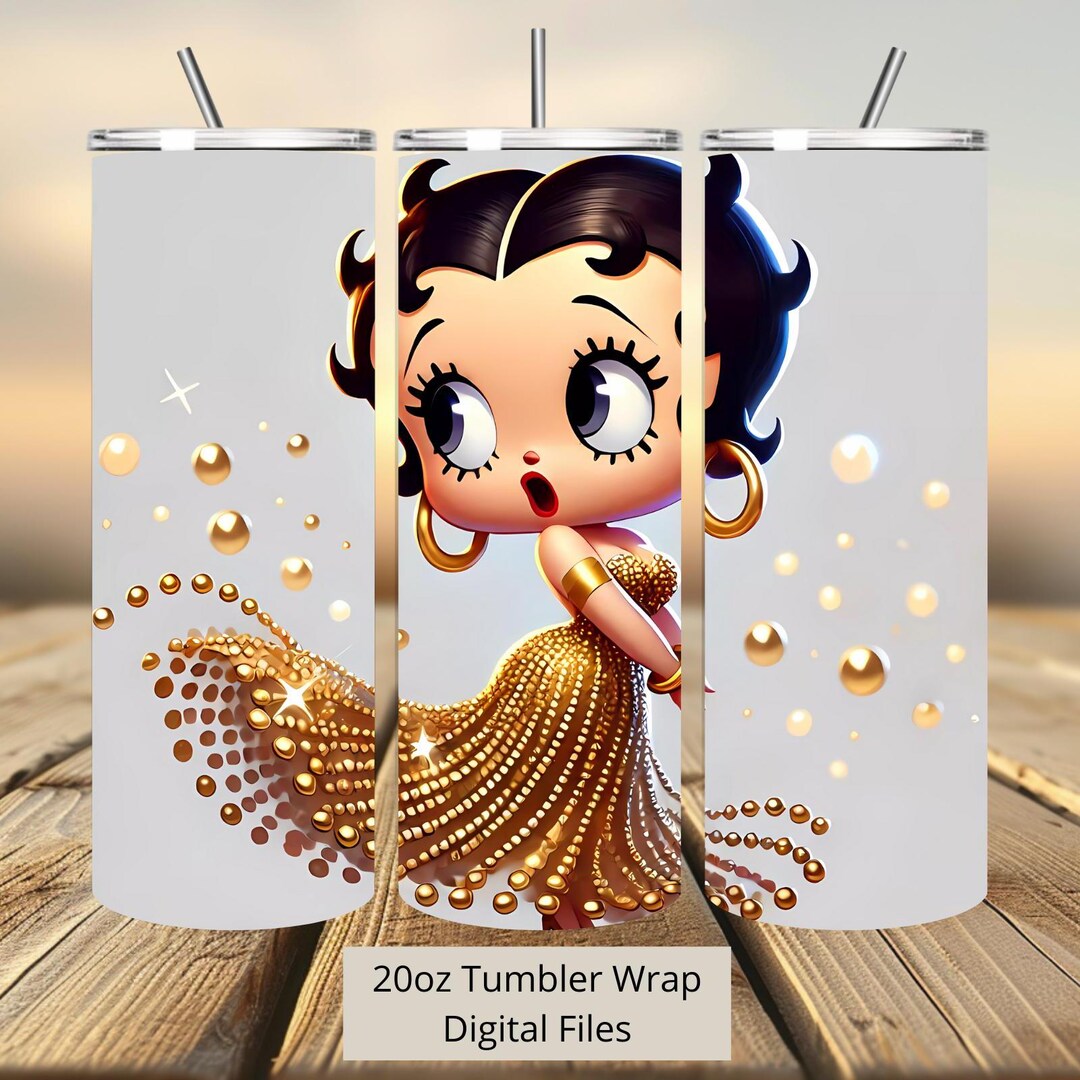 3D Cute Betty Boop Gold Tumbler Wrap, Betty Tumbler Wrap Sublimation ...