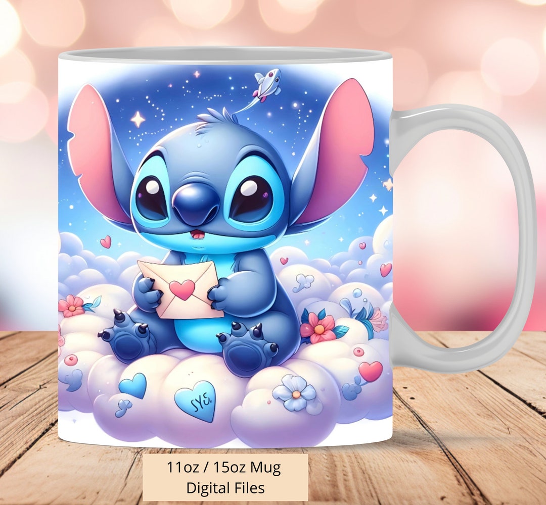 3D Cute Stitch Cloud Mug Wrap, 3D Stitch Love Mug Wrap Sublimation ...