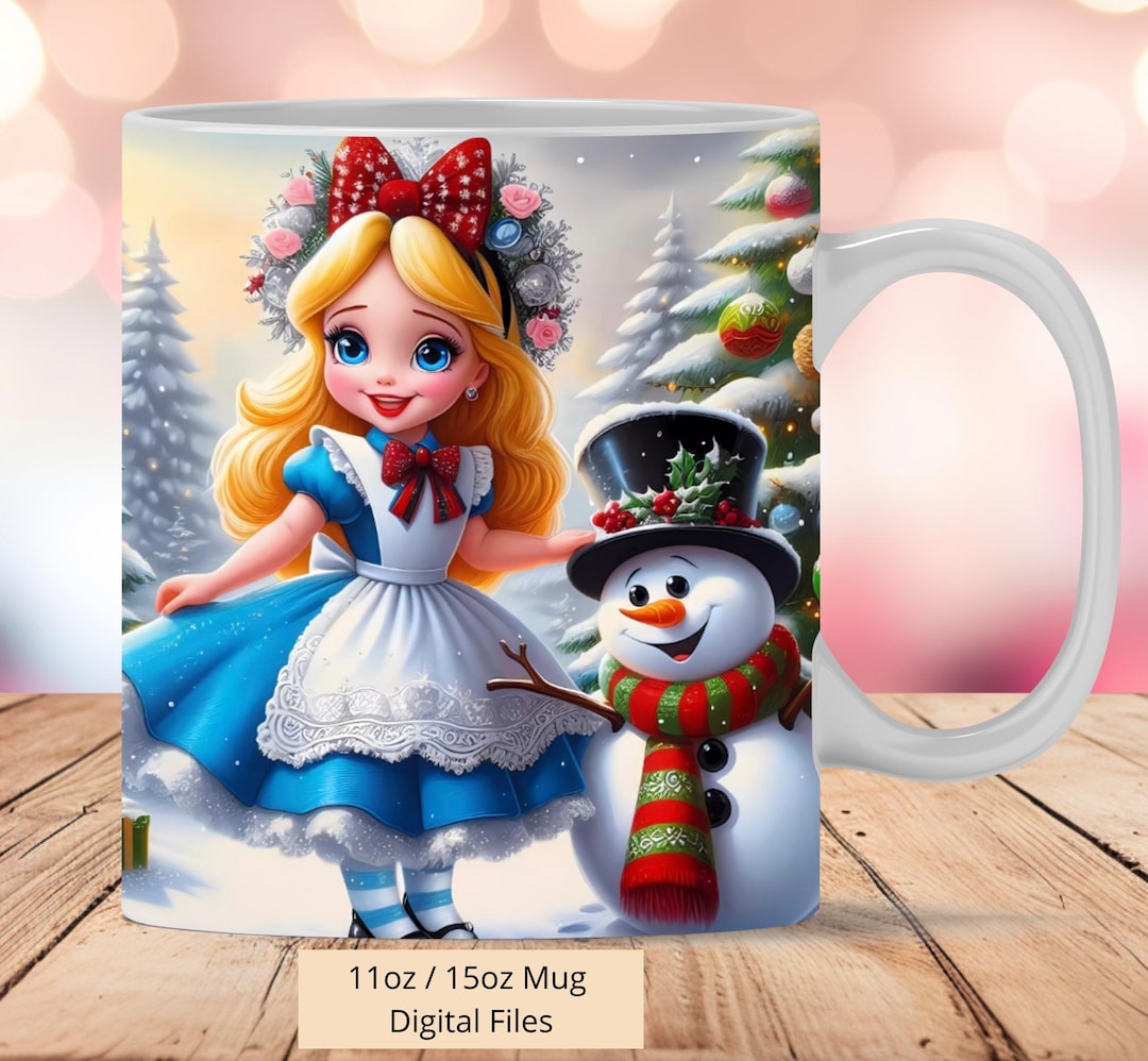 3D Princess Alice and Snowman Christmas Mug Wrap, 3D Mug Wrap ...