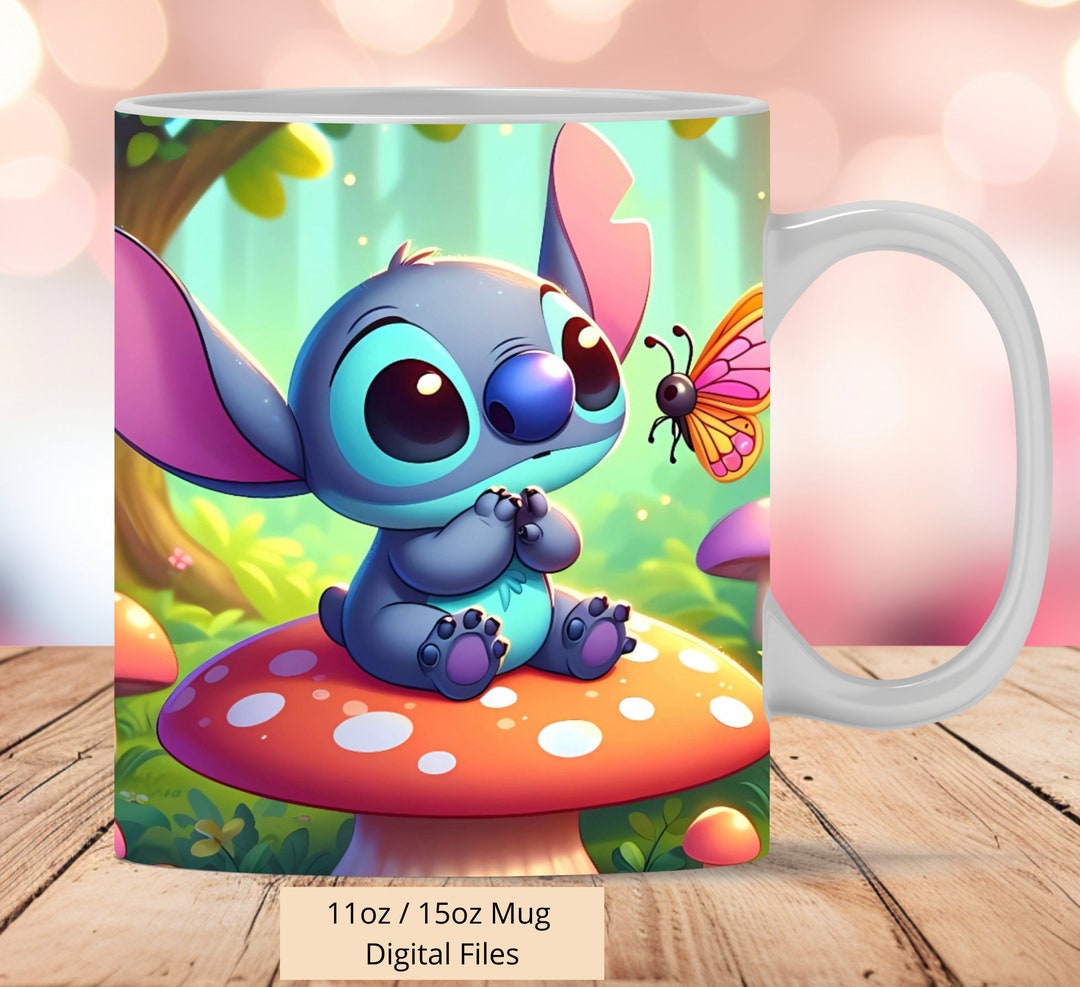 3D Cute Stitch Butterfly Mug Wrap, 3D Stitch Mug Wrap Sublimation ...