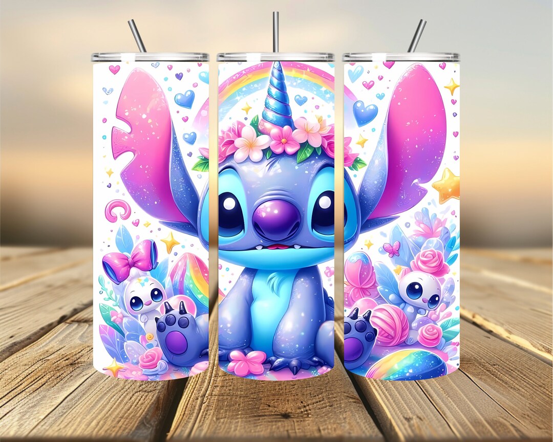 3D Stitch Unicorn Tumbler Wrap, Stitch Rainbow Tumbler Wrap Sublimation ...