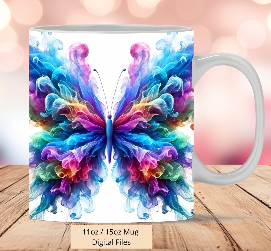 3D Cute Butterfly Colorful Mug Wrap, 3D Mug Wrap Sublimation Design PNG ...