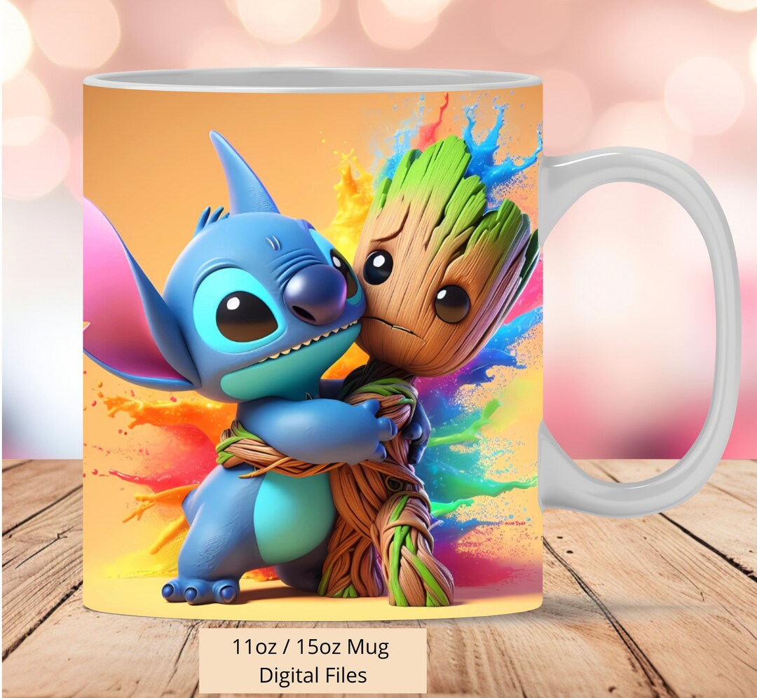 3D Stitch and Groot Mug Wrap, 3D Stitch Mug Wrap Sublimation Design PNG ...