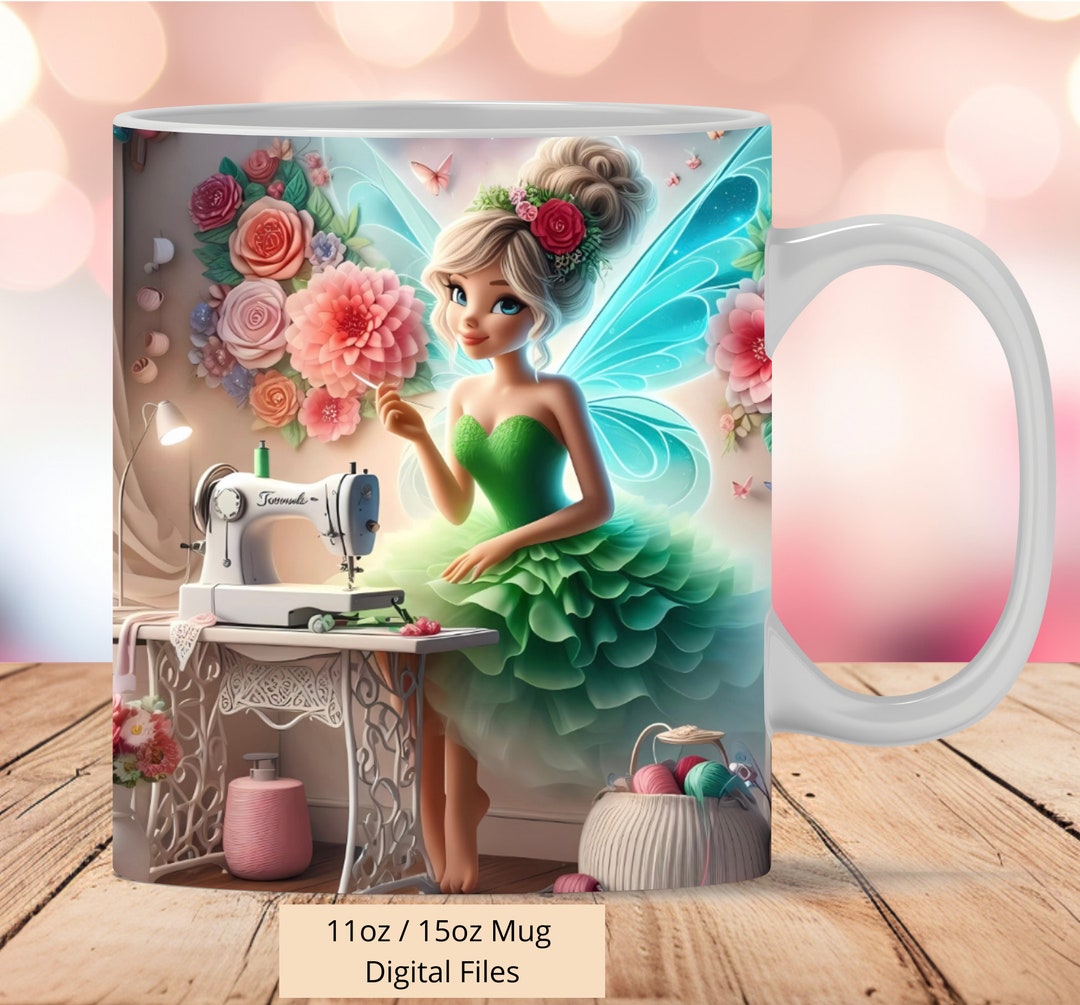 3D Enchanted Fairy Sewing Machine Flowers Mug Wrap, 3D Princess Mug ...