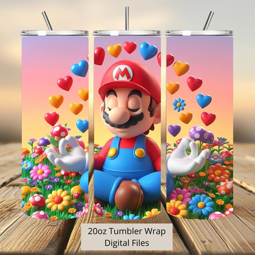 3D Super Mario Zen Hearts Tumbler Wrap, Super Mario Tumbler Wrap ...