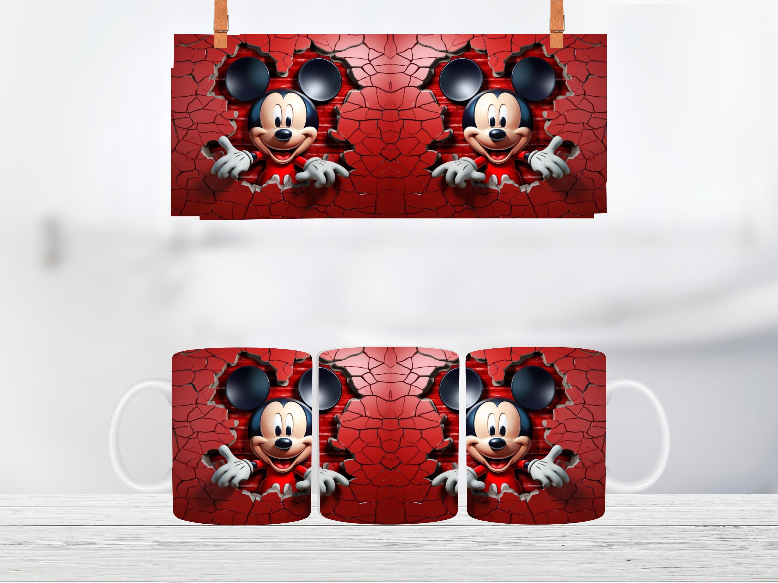 3D Mouse Mug Wrap, 3D Cracked Hole Red Mouse Mug Wrap Sublimation ...