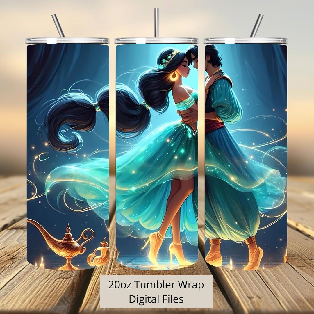 3D Cute Yasmine and Aladdin Tumbler Wrap, Princess Tumbler Wrap ...
