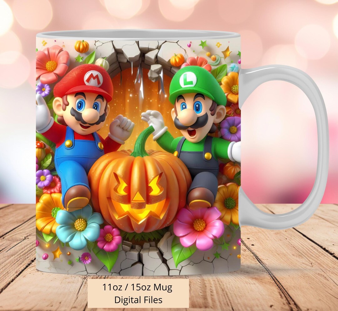 3D Super Mario and Luigi Pumpkins Shine Mug Wrap, Halloween 11oz/15oz ...
