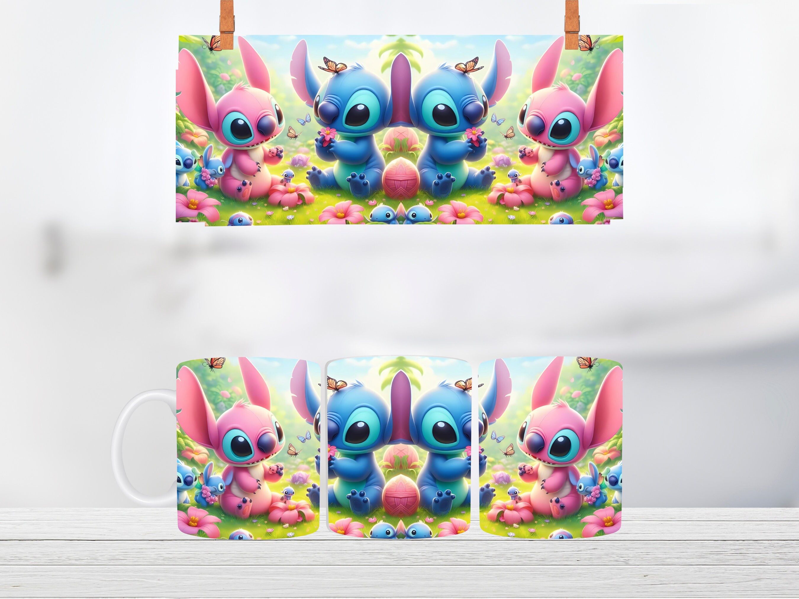 3D Stitch and Angel Mug Wrap, 3D Angel Mug Wrap Sublimation Design PNG ...