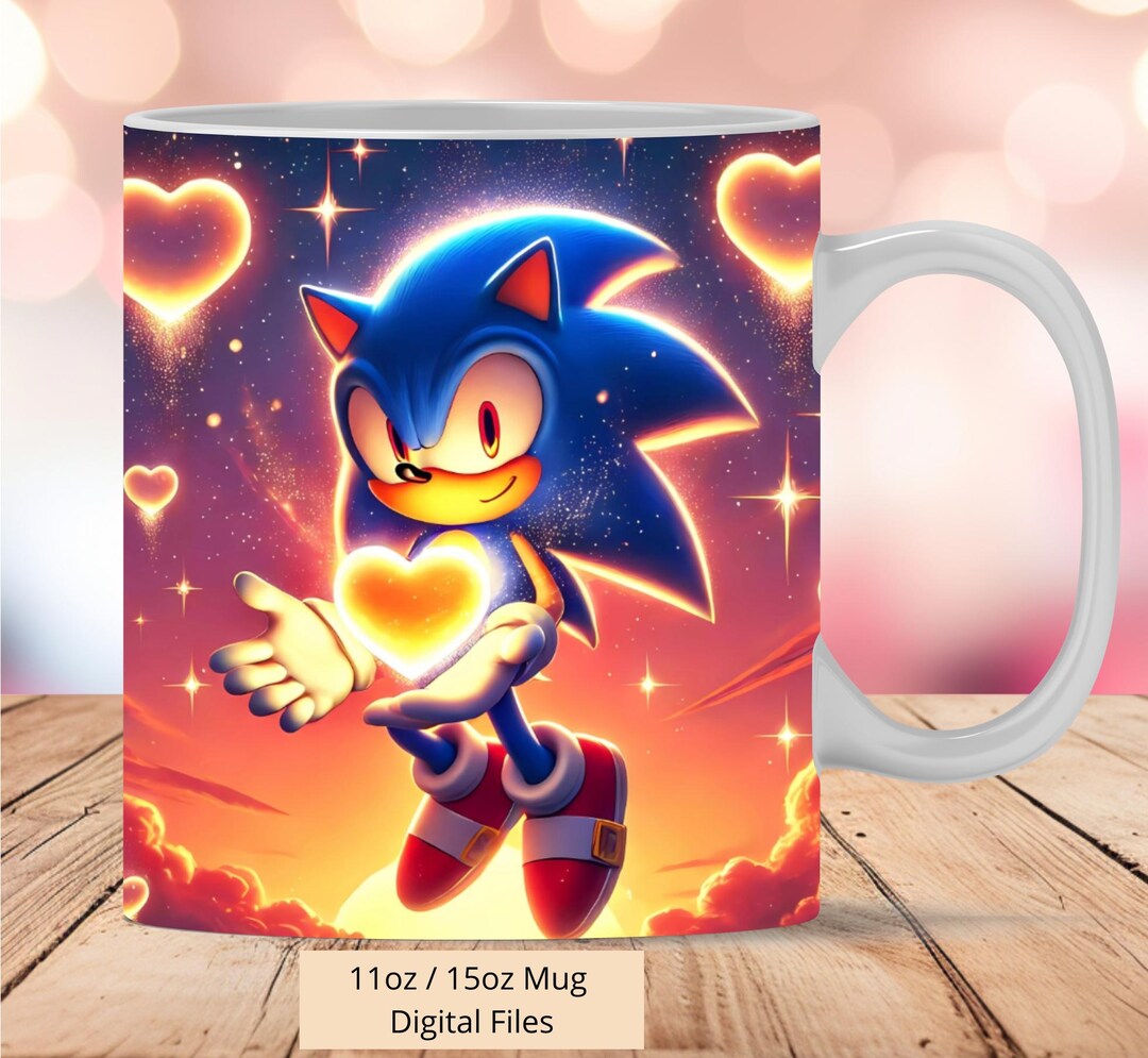 3D Cute Sonic Hearts Mug Wrap, 3D Sonic Mug Wrap Sublimation Design PNG ...