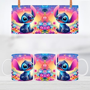 3D Cute Stitch Colorful, Mug Wrap, 3D Mug Stitch Wrap Sublimation ...